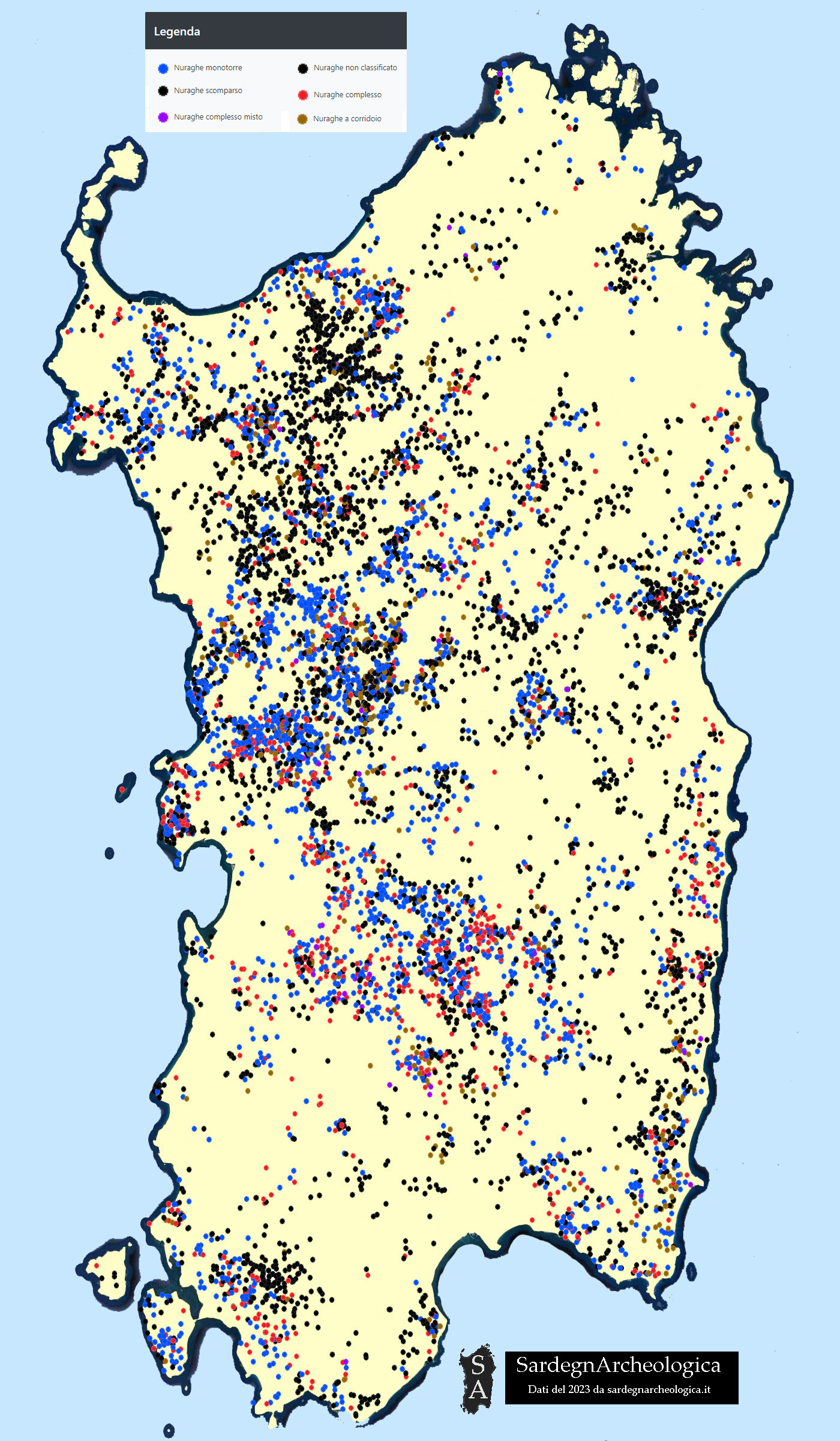 Distribuzione dei nuraghi nella Sardegna